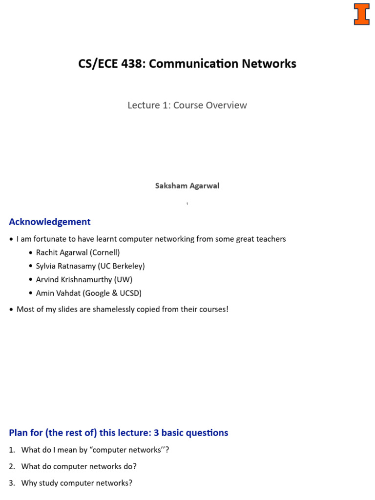 CS - ECE438 Lec1 Overview | PDF | Computer Network | Internet