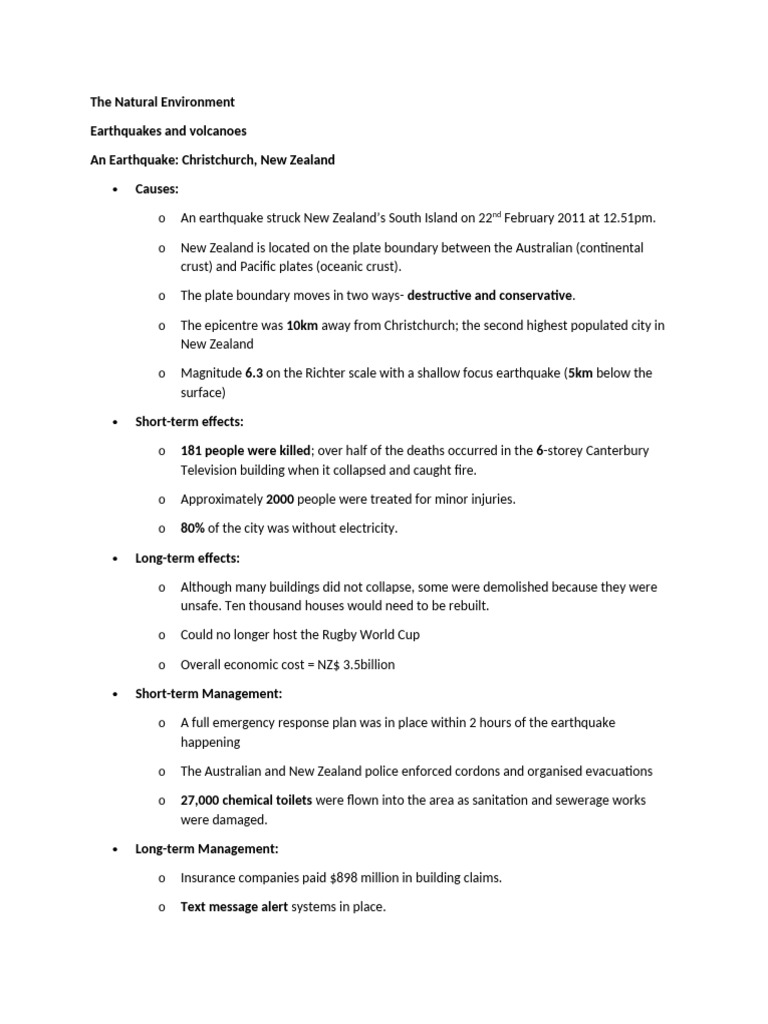 Case Studies The Natural Environment | PDF | Plate Tectonics | Earthquakes