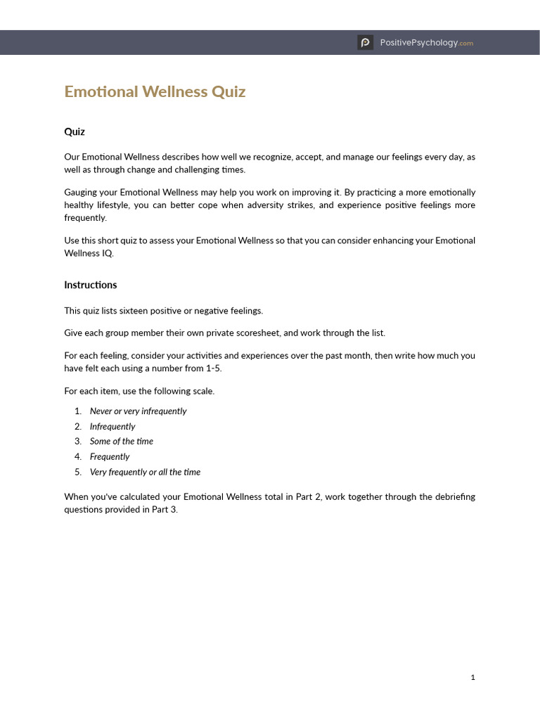 Emotional Wellness Quiz | PDF | Feeling | Emotions