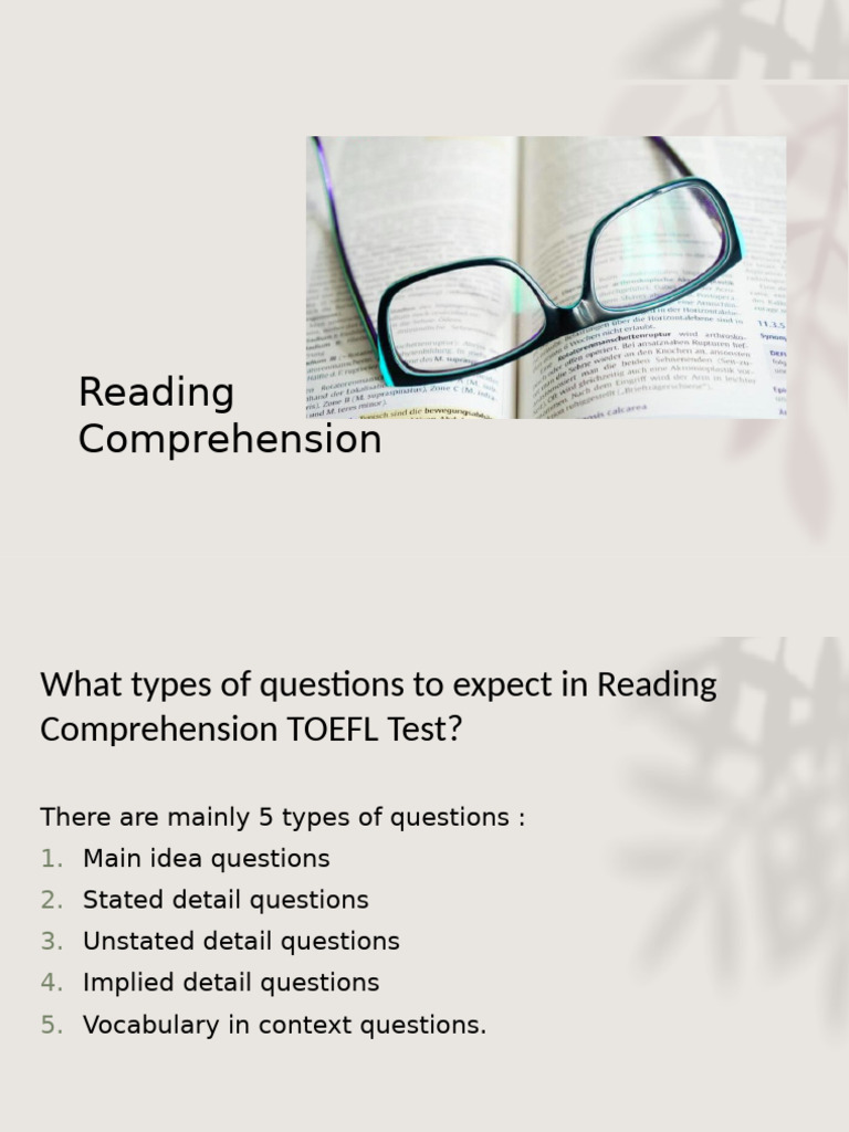 TOEFL Reading Comprehension Guide | PDF | Question | Pronoun