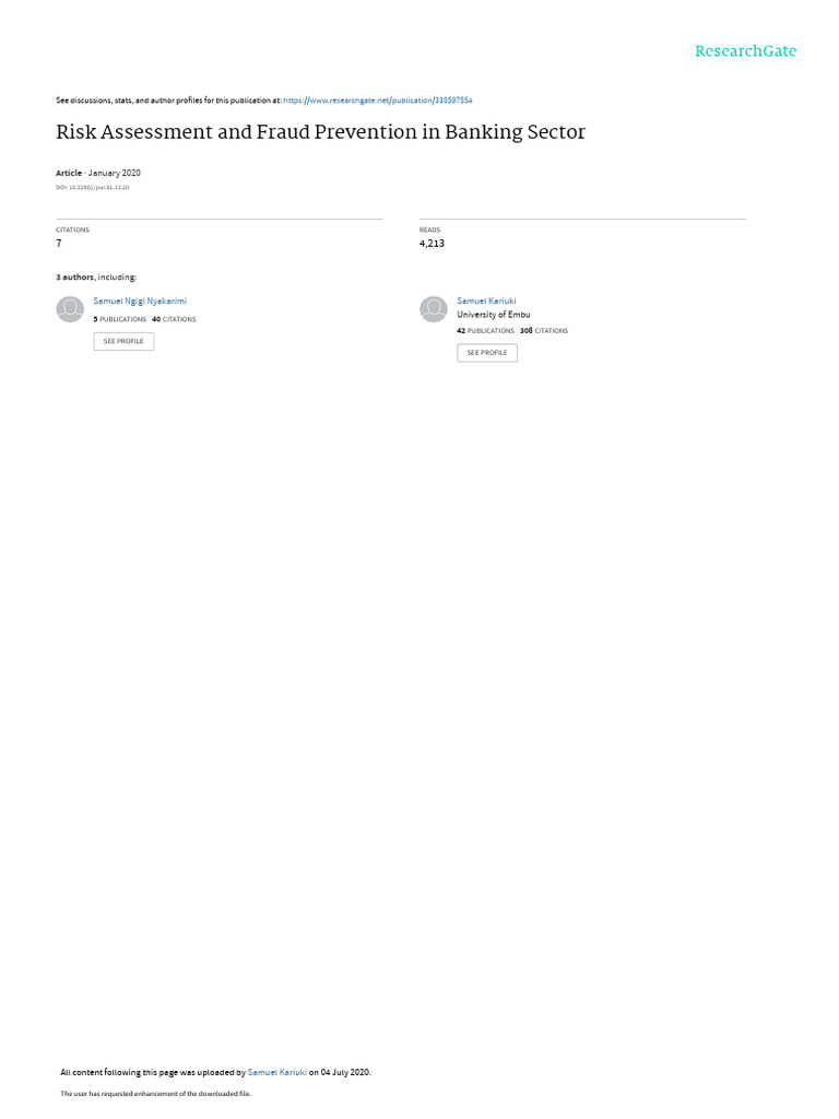 Risk Assessment and Fraud Prevention in Banking Sector: January 2020 ...