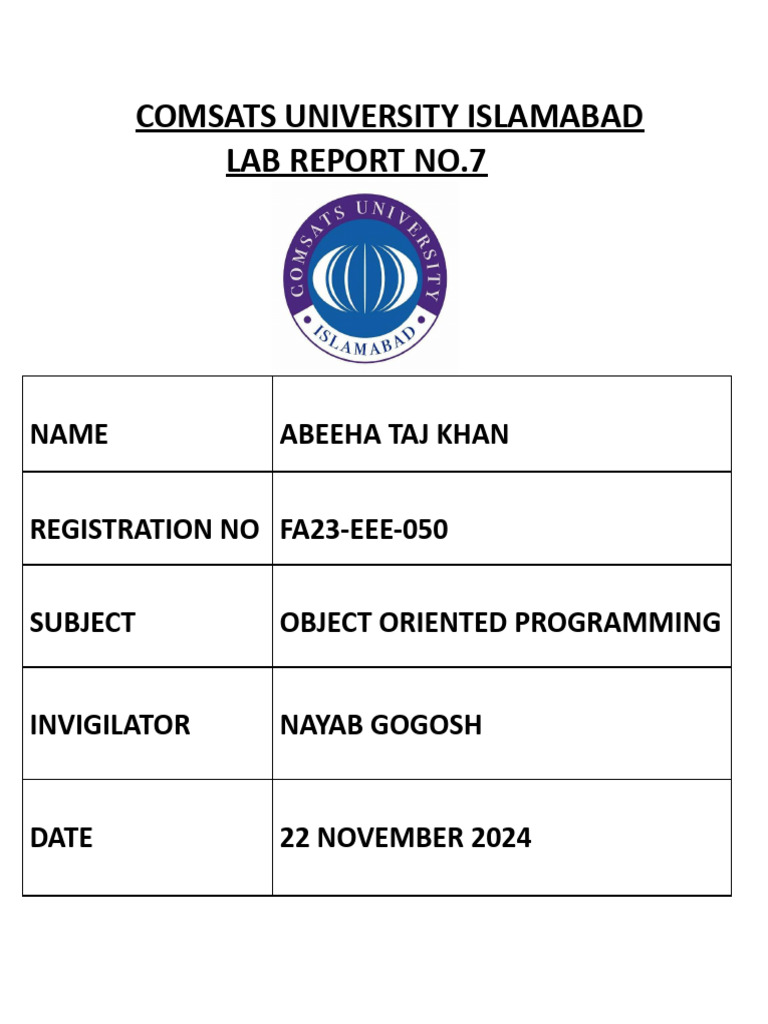 Lab 7 OOP Abeeha | PDF