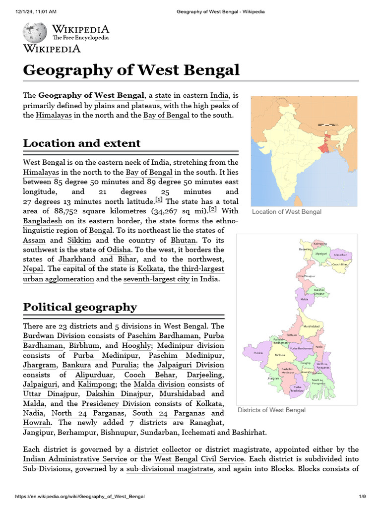 Geography and Districts of West Bengal | PDF | Physical Geography ...