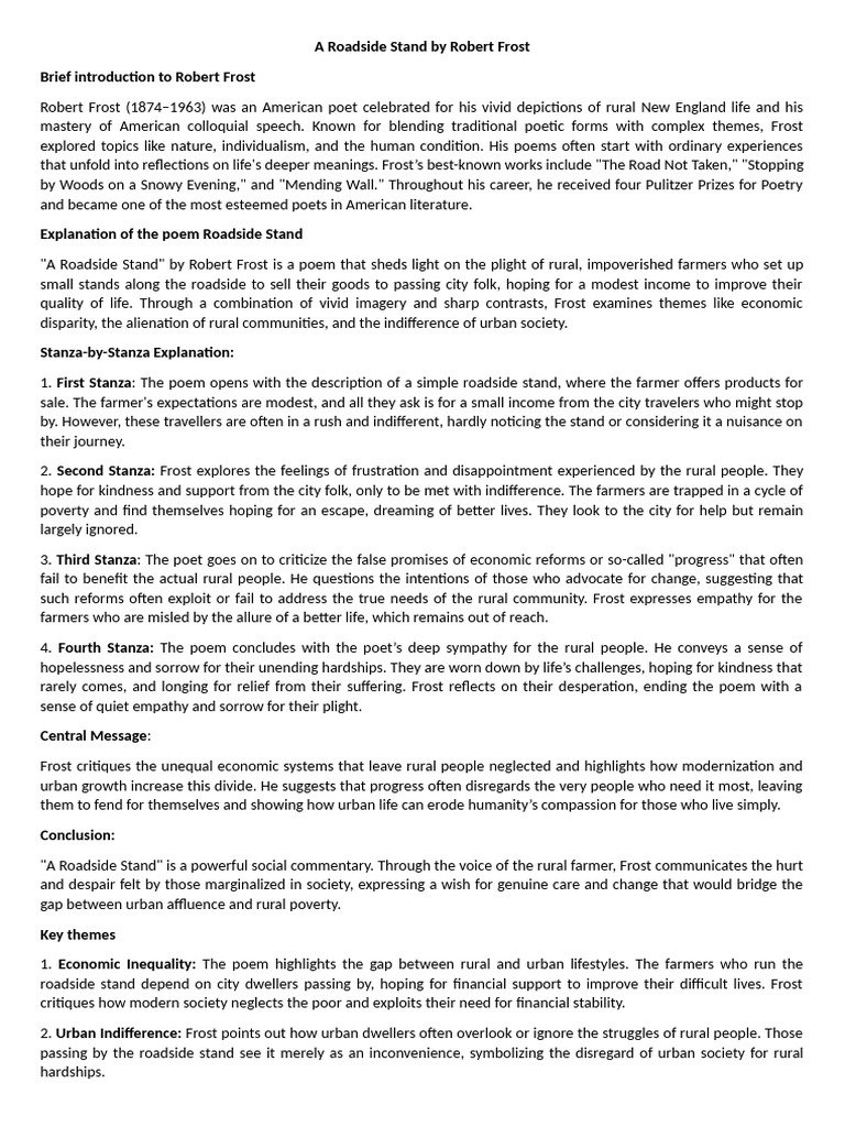 A Roadside Stand Notes & QA | PDF | Poetry | Irony