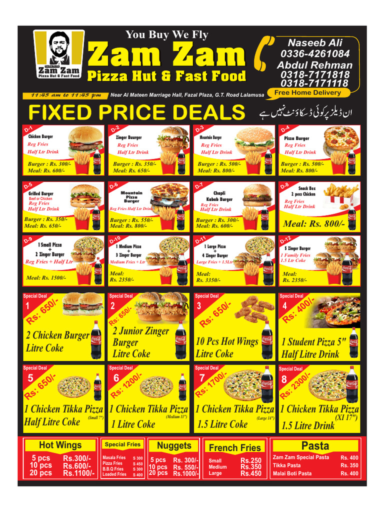 New Menu Zam Zam Pizza Hutt 2024-1 | PDF | Capsicum | Tomato Sauce