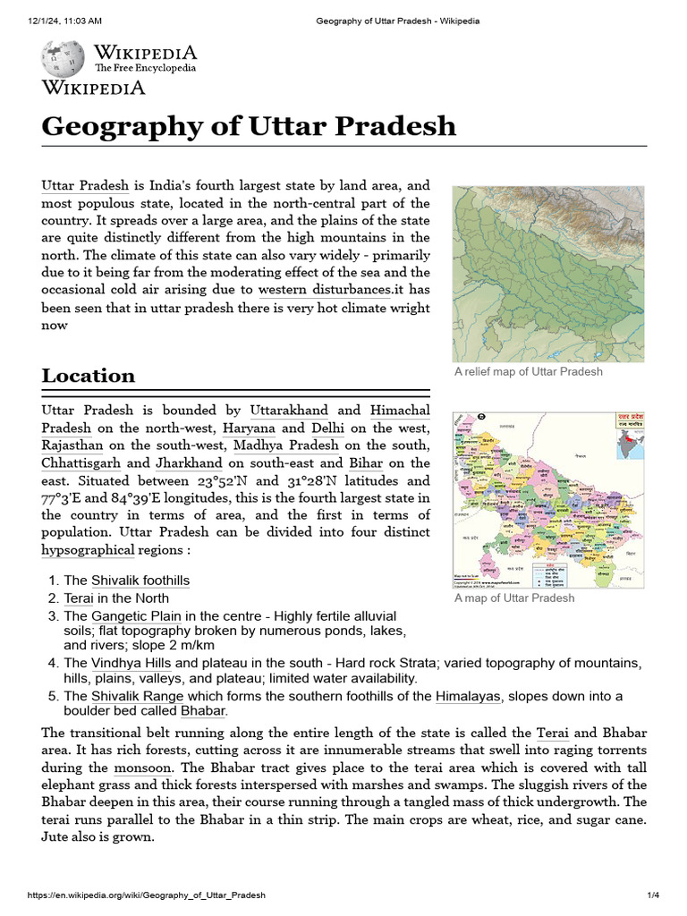Geography of Uttar Pradesh - Wikipedia | PDF