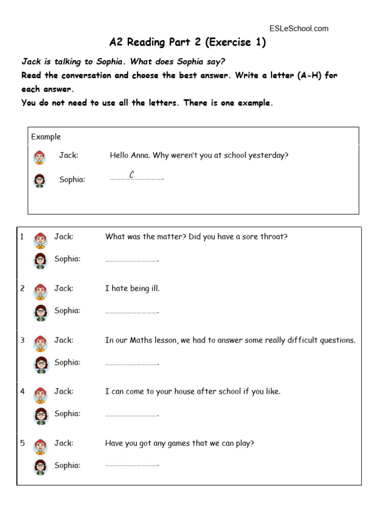 A2 Flyers Reading Part 2 Exercise 1 | PDF