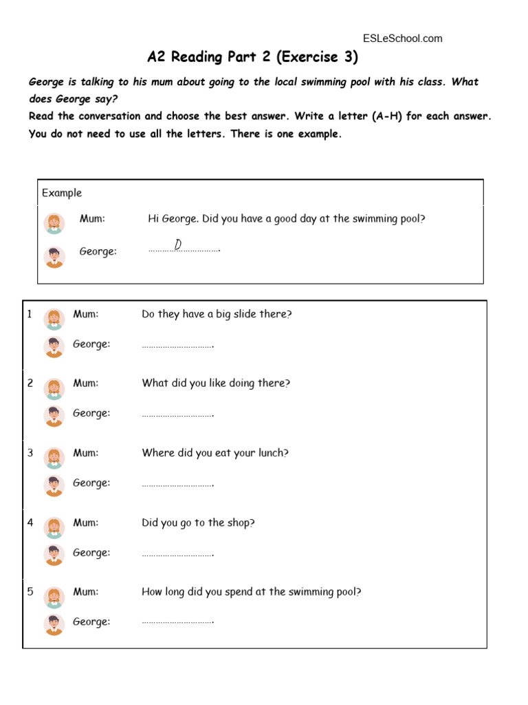 A2 Flyers Reading Part 2 Exercise 3 | PDF