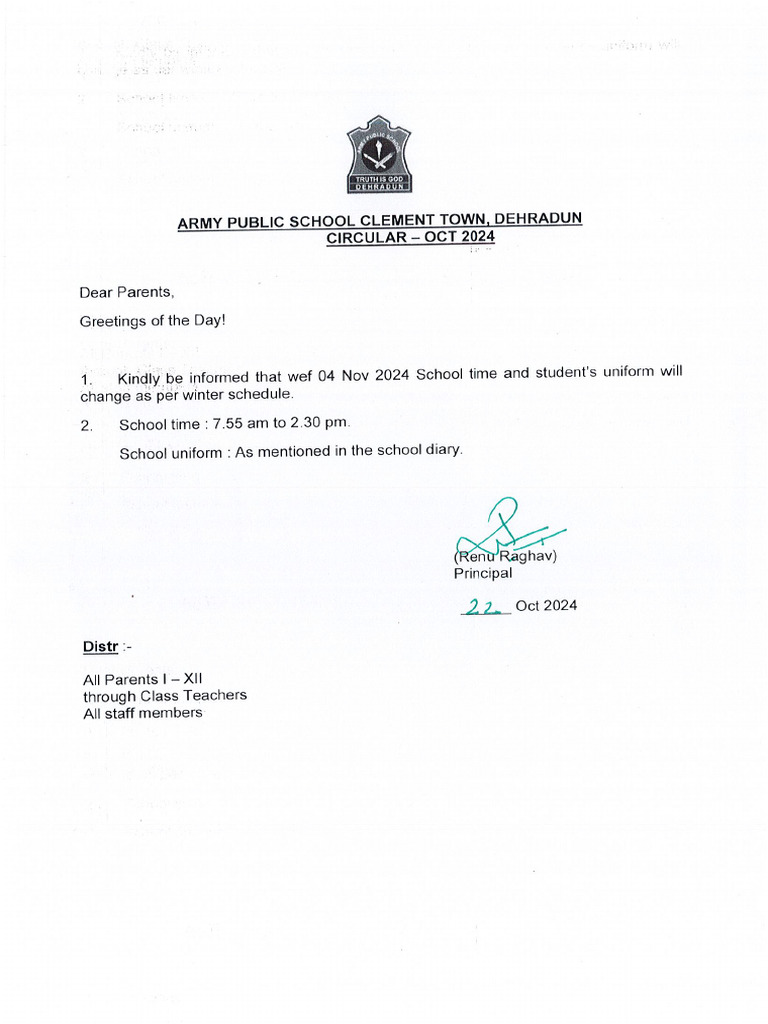 Circular For Winter Timings-10222024132216 | PDF