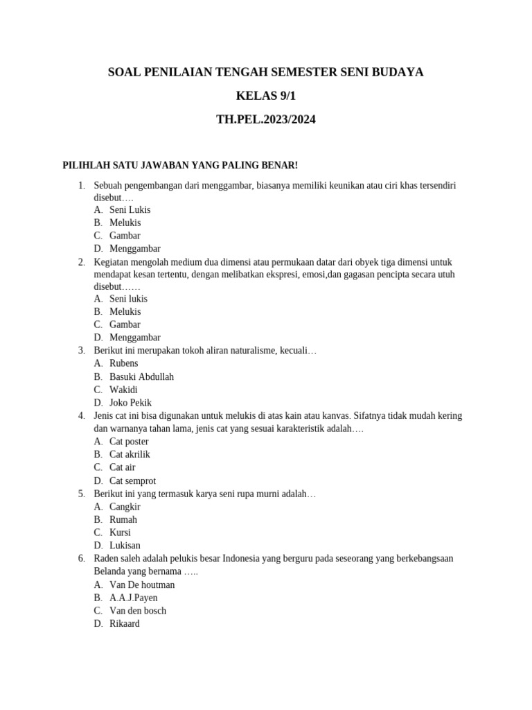 SOAL PTS SBD Kls 9-1 | PDF