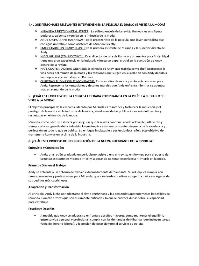 Personajes Clave en "El Diablo Viste a la Moda" | PDF