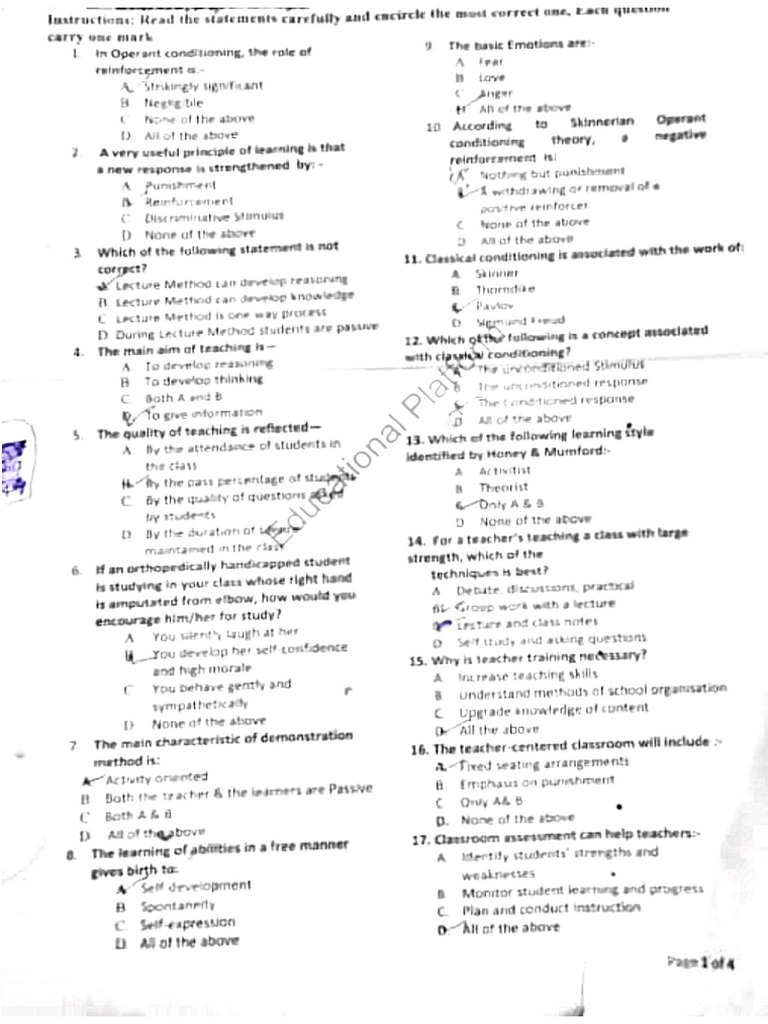 Teaching Learning Principle 5th Semester BSN Past Paper 2018 ...