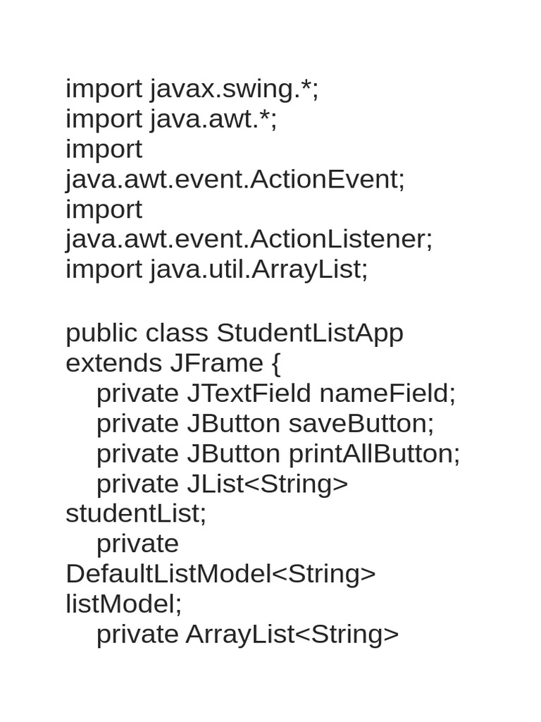 Student List Management App in Java | PDF