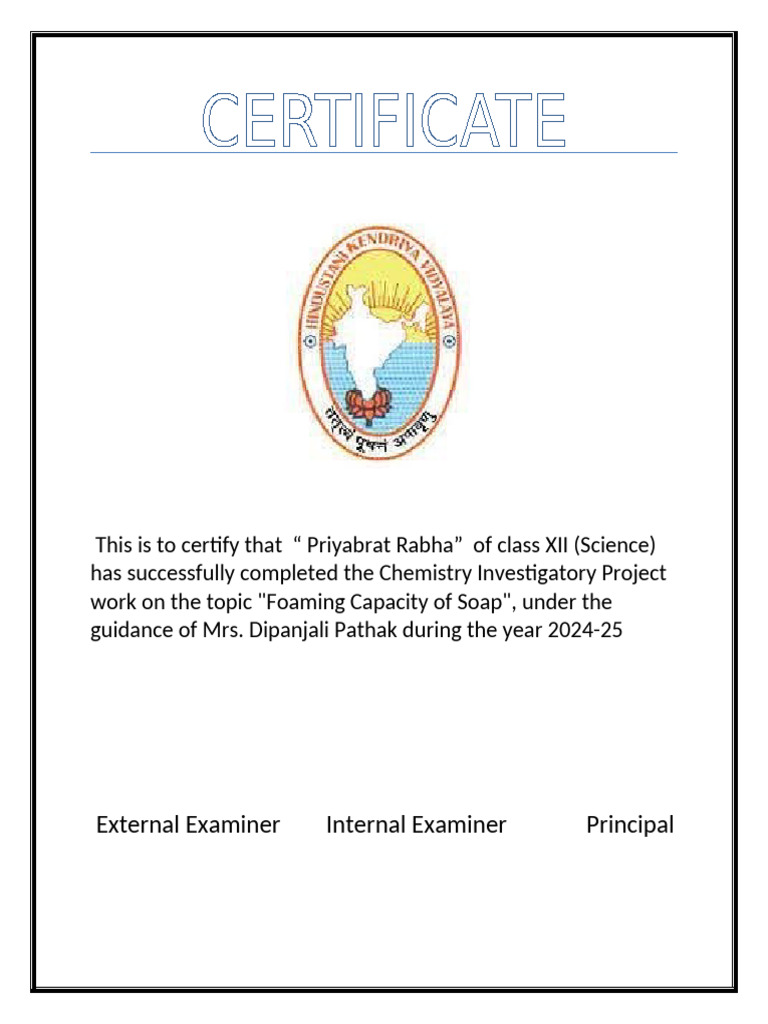 Chemistry and Physics Certificate Class 12 | PDF