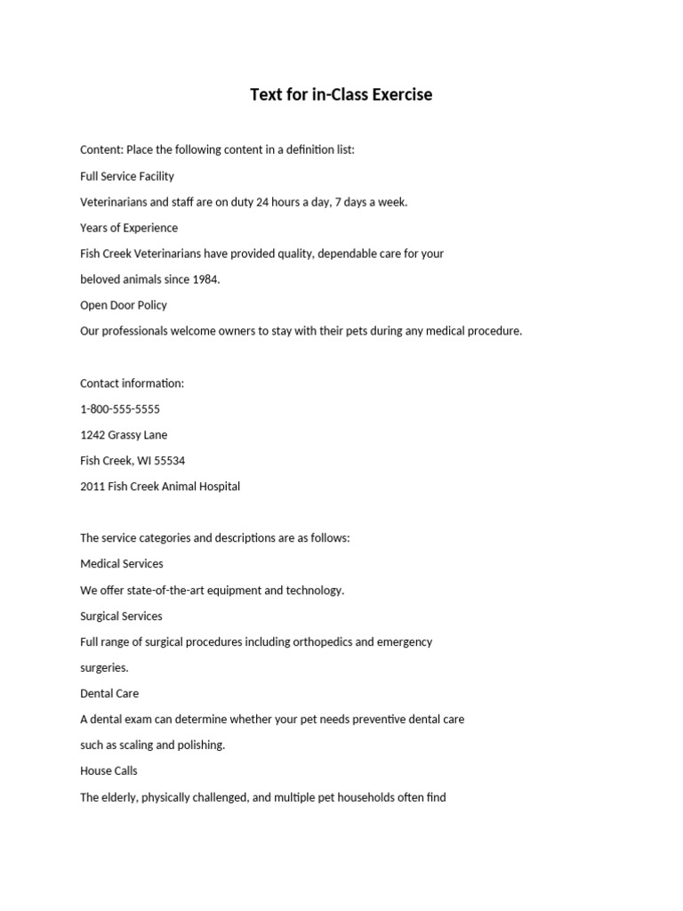 Text For In-Class Exercise | PDF
