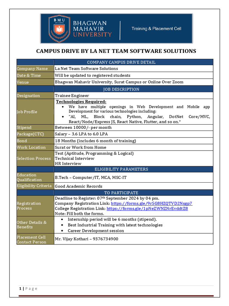 La Net Team Campus Drive 2024 | PDF