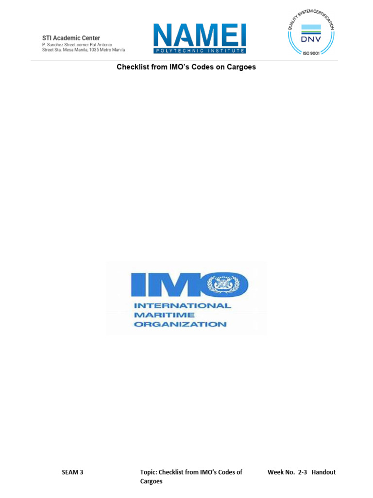 IMO Cargo Handling Checklist Guide | PDF | Dangerous Goods | Cargo