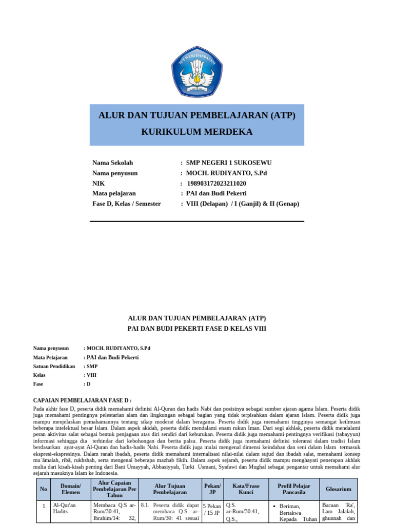 Pengembangan Alur Tujuan Pembelajaran (ATP) - 1 | PDF