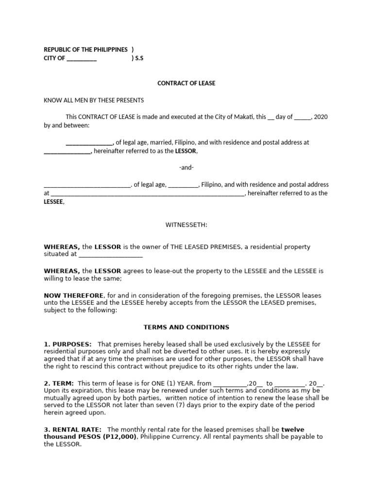 Contract of Lease Draft | PDF | Lease | Property Law