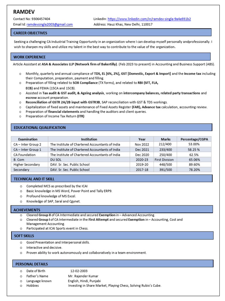 Ramdev CV | PDF | Audit | Taxes