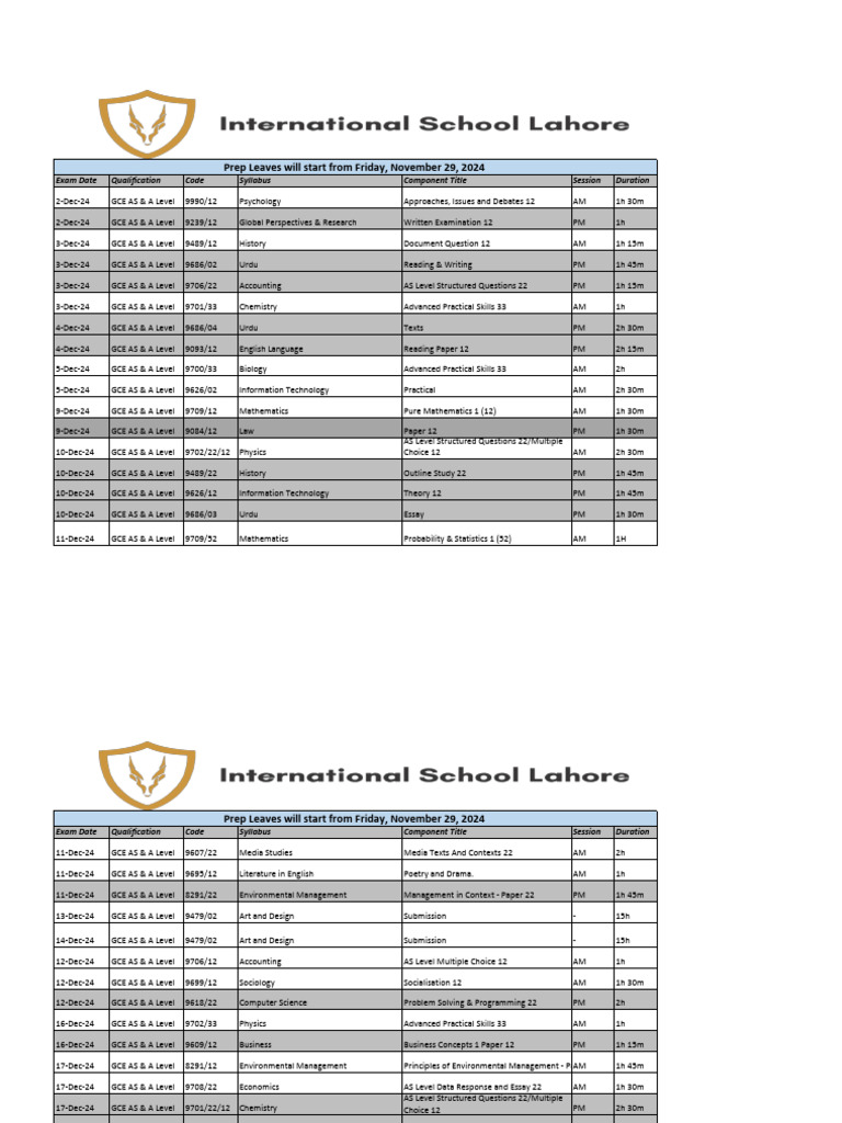 A1 Date Sheet | PDF | Qualifications | Science