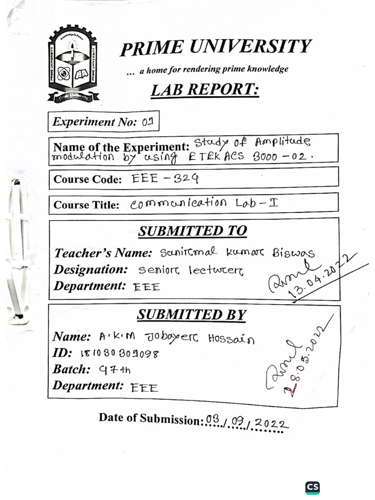 EEE-324 Lab Report-Communication Engineering Lab 1 | PDF