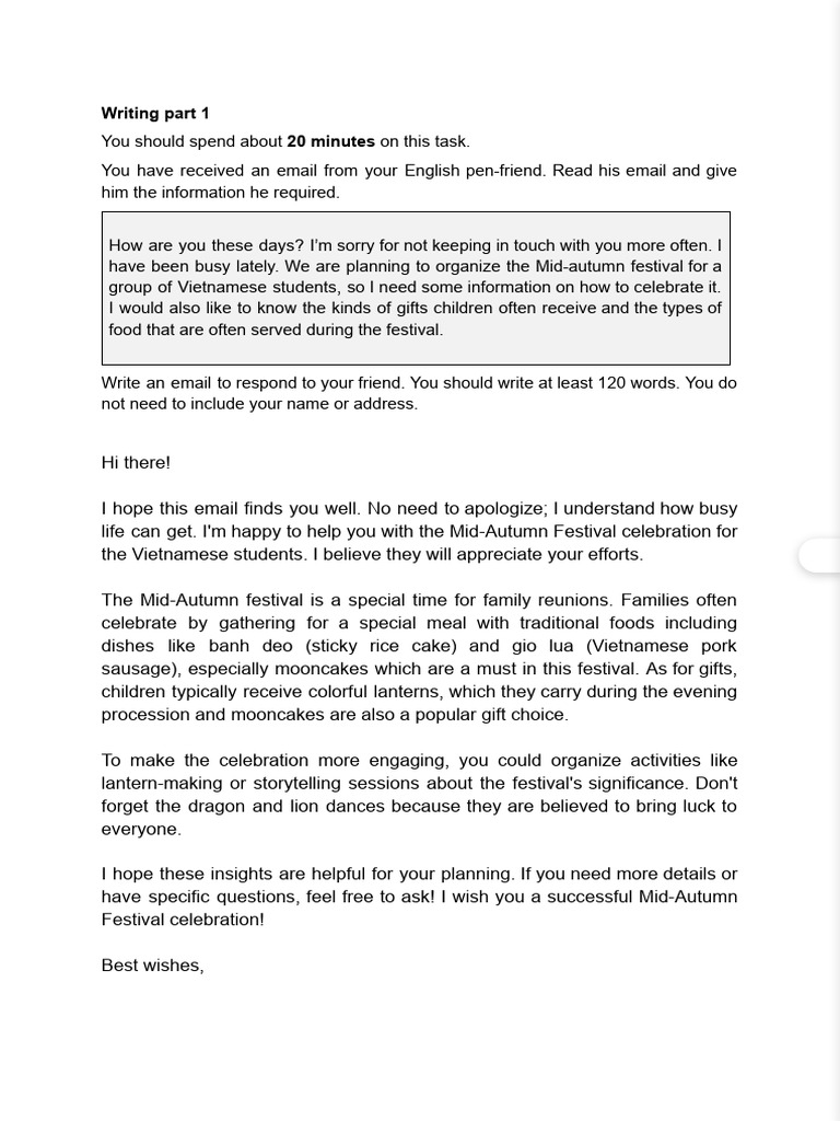 Informal Letter - Mid - Autumn - Vstep (Writing) | PDF