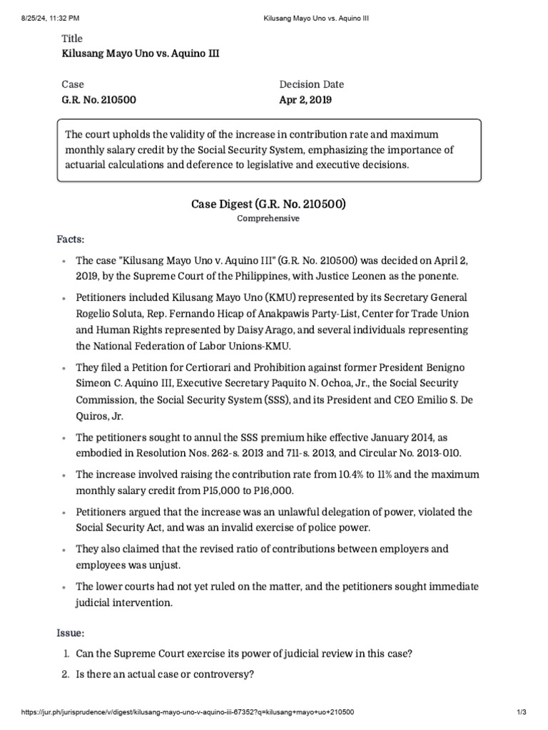 Kilusang Mayo Uno vs. Aquino III | PDF | Supreme Court Of The United ...