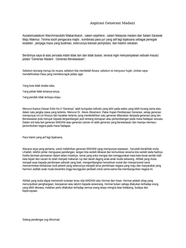 Aspirasi Generasi Madani Berwawasan | PDF