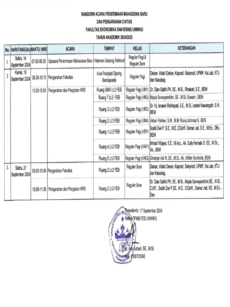 Rundown Acara Pengarahan Maba Feb 2024-2025 | PDF