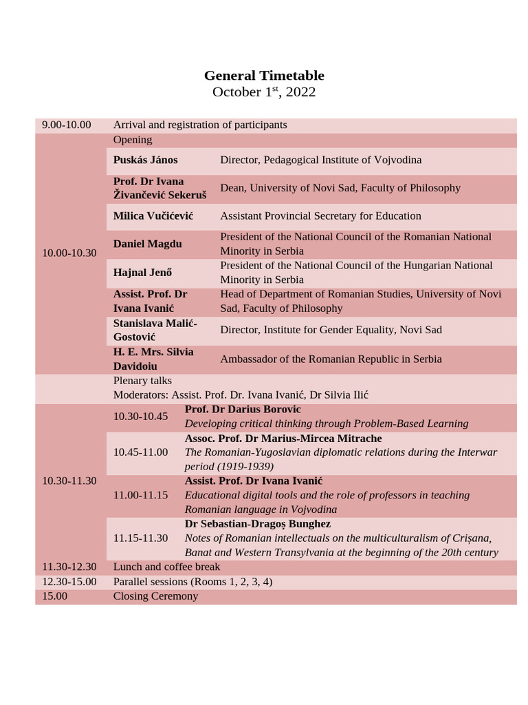 Intrekult 2022 General Timetable | PDF