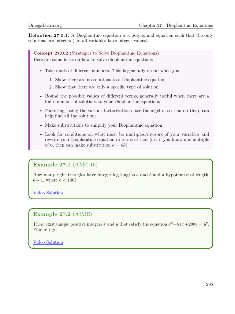 Chapter 27 Diophantine Equations Pdf Equations Factorization