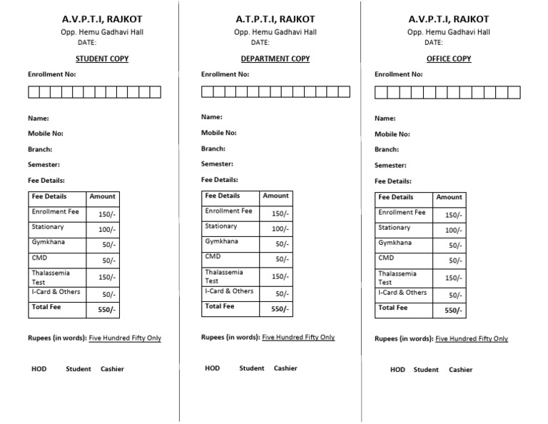 Enrollment Fee Receipt 2024 | PDF