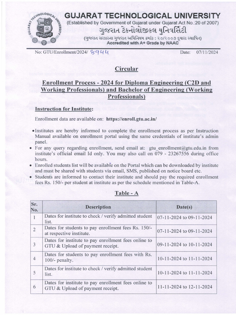 GTU 2024 Enrollment Process Guide | PDF