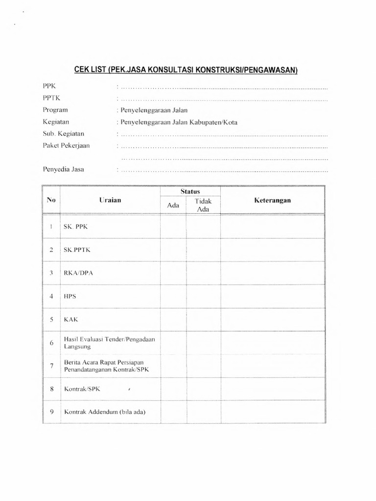 Cek List Konstruksi Dan Pengawasan | PDF
