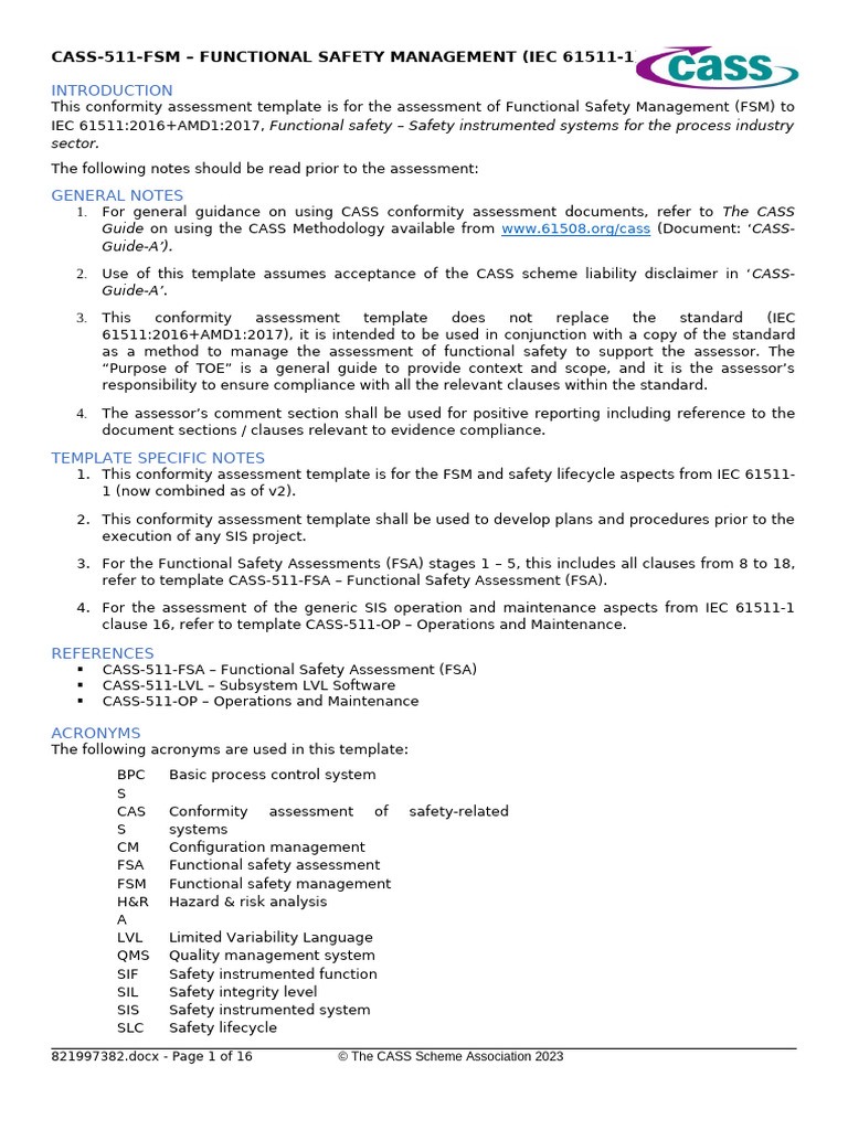 CASS 511 FSM Functional Safety Management TOES v2 1 | PDF ...