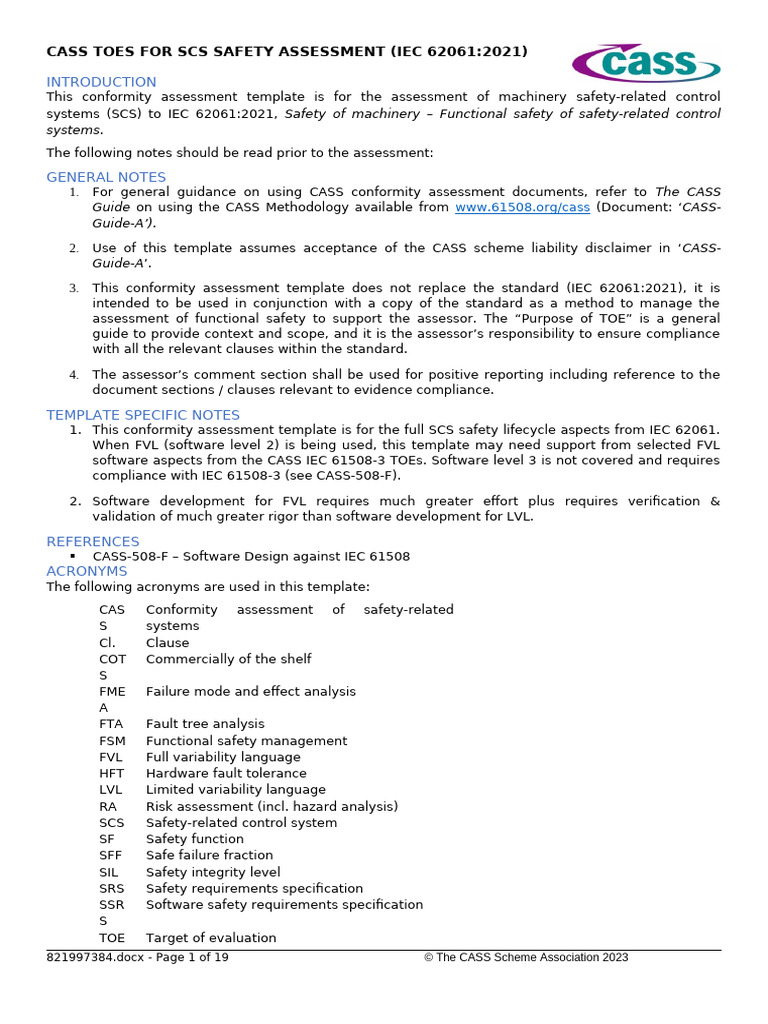 CASS-061 - IEC 62061 2021 TOES v1.1 | PDF | Verification And Validation ...