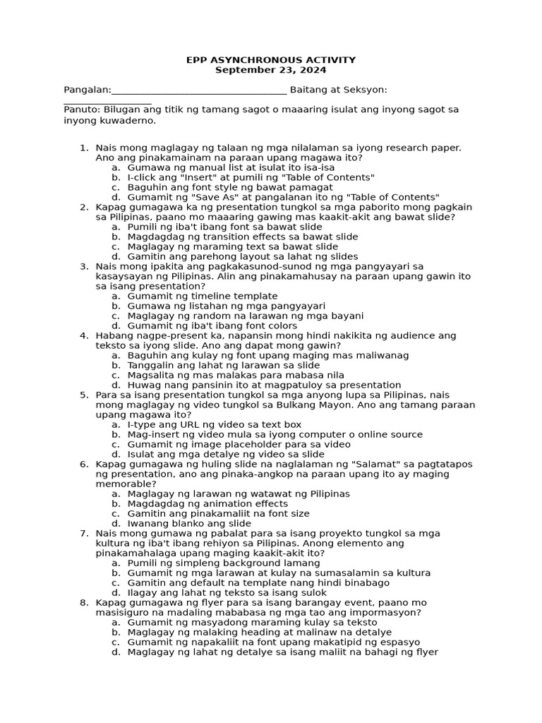 Epp Asynchronous Activity | PDF