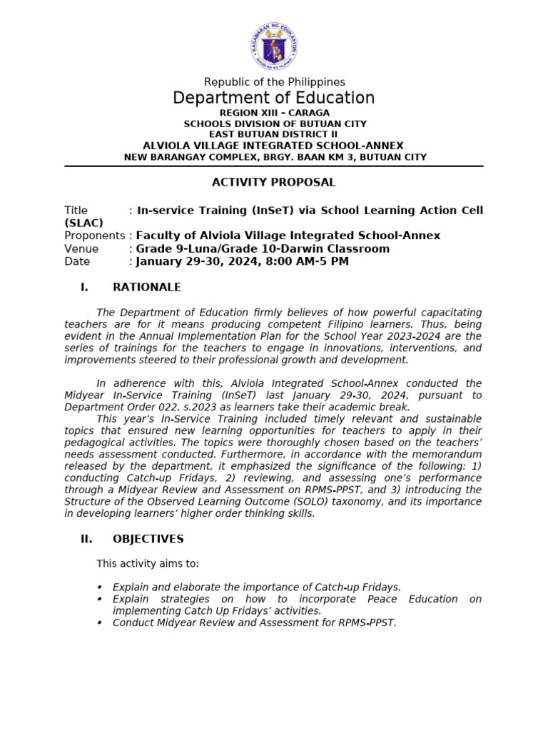Inset 2024 Proposal | PDF | Teachers | Teaching