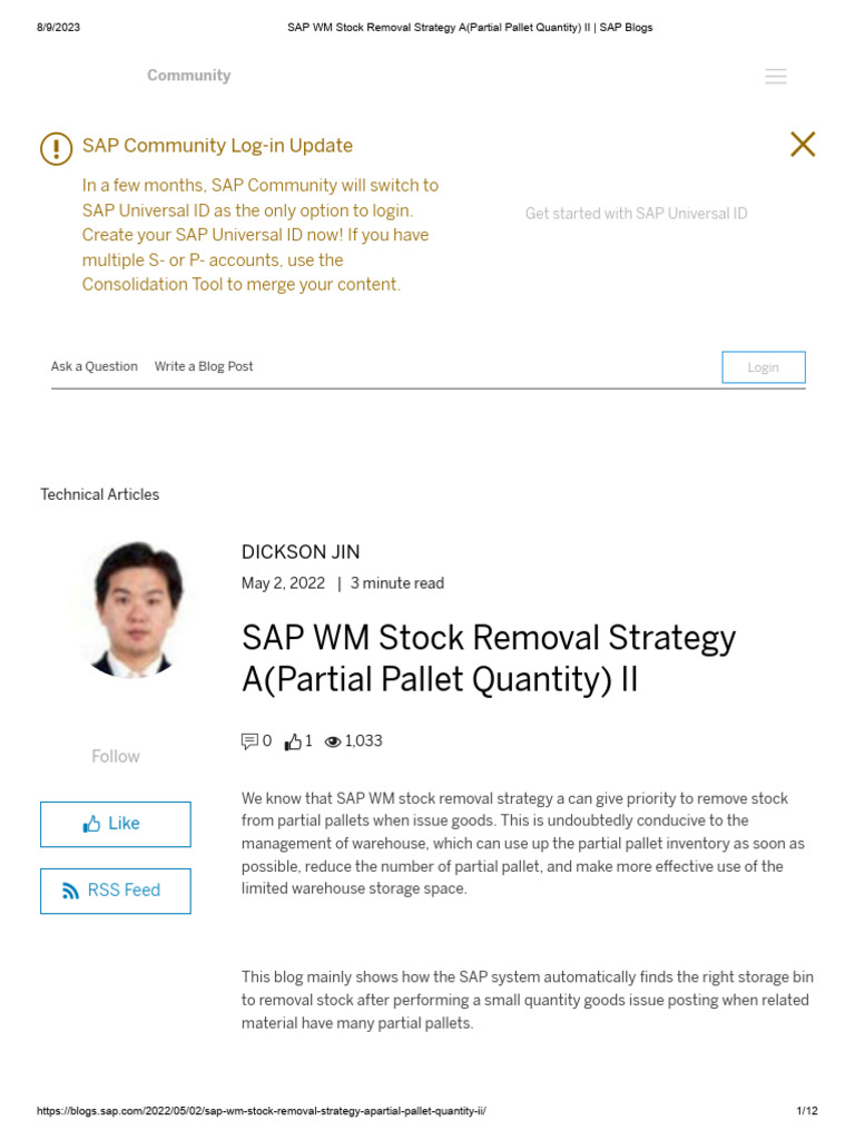 SAP WM Stock Removal Strategy A (Partial Pallet Quantity) II - SAP ...