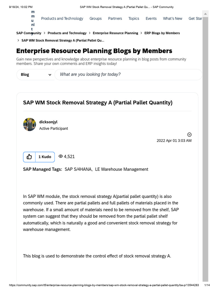 SAP WM Stock Removal Strategy A (Partial Pallet Qu... - SAP Community ...