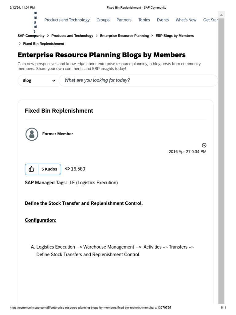 Fixed Bin Replenishment - SAP Community | PDF | Enterprise Resource ...