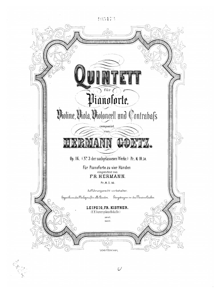 Hermann Goetz - Piano Quintet, Op.16 Piano | PDF