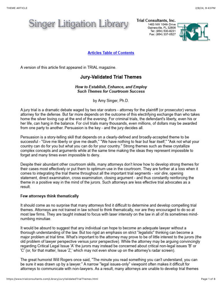 Jury Validated Trial Themes | PDF | Experiment