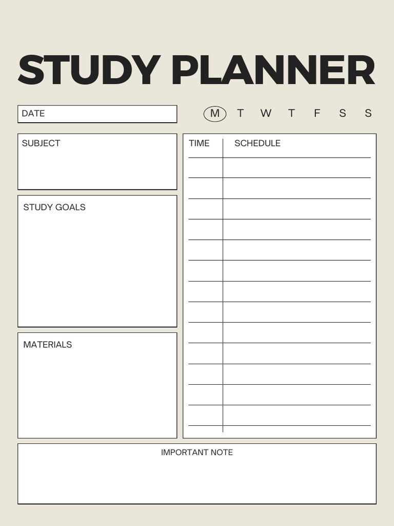 Beige Black Bold Simple Study Planner | PDF