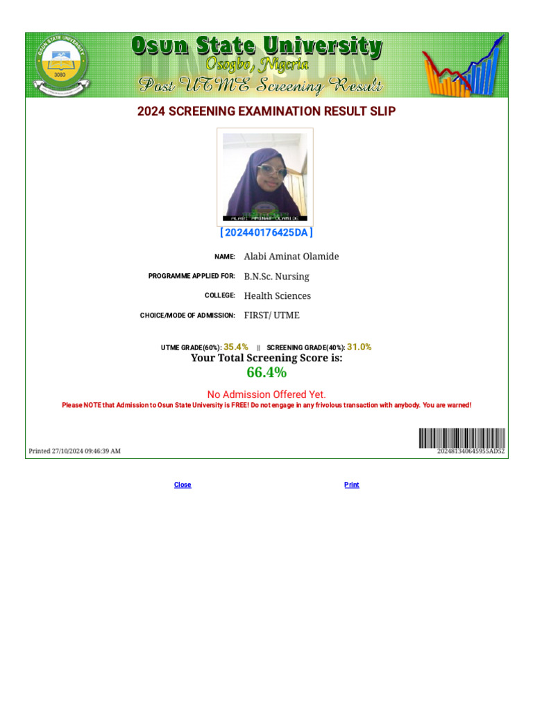 2024 Post Utme Screening Examination Result | PDF