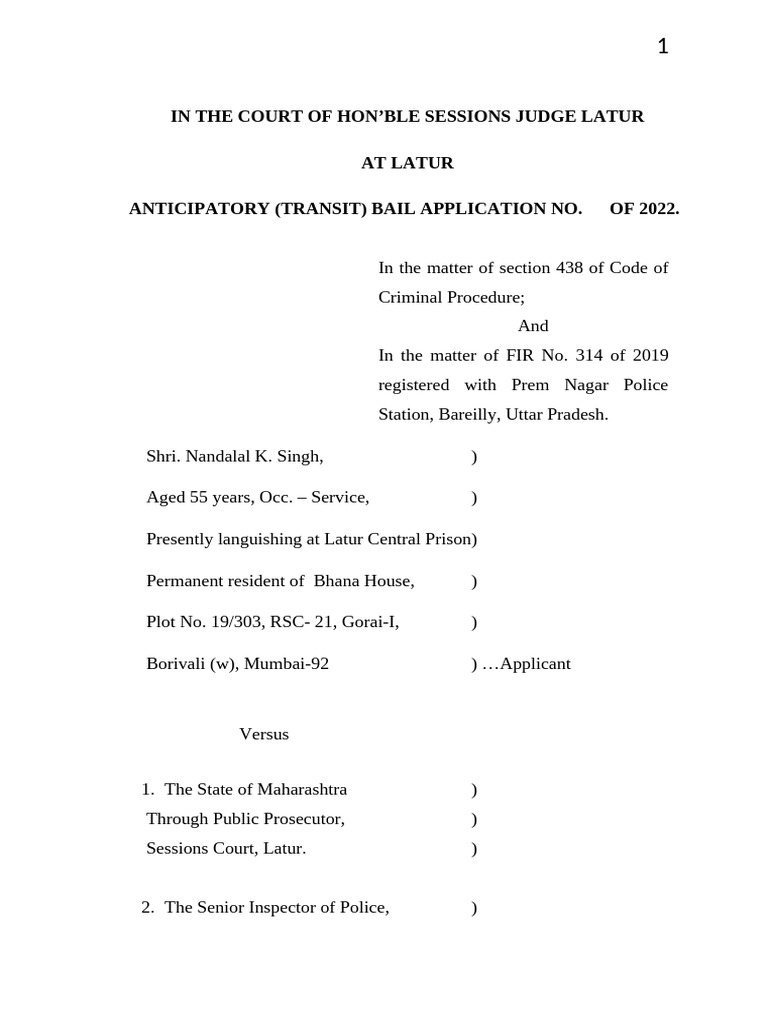 Nandlal Singh - Transit ABA - 314 of 2019 - Rough Draft | PDF | Bail ...