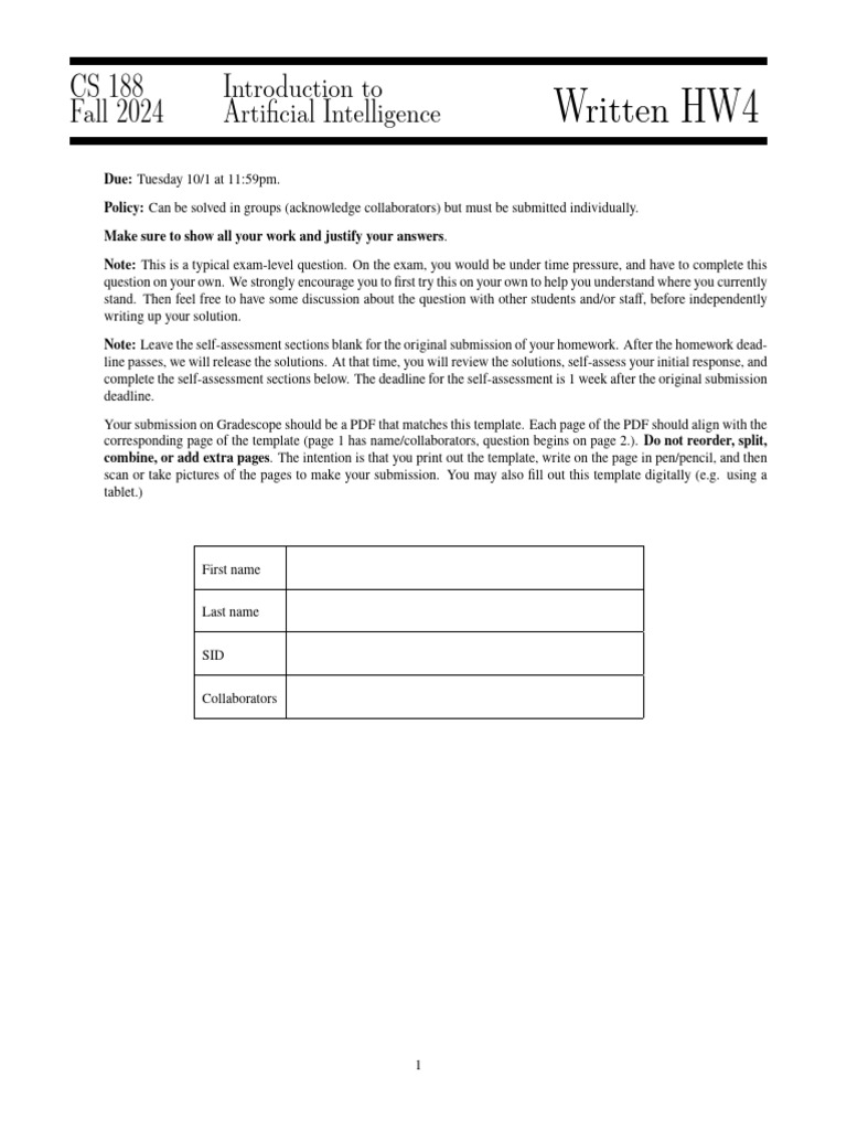 cs188 Fa24 hw4 | PDF | Applied Mathematics