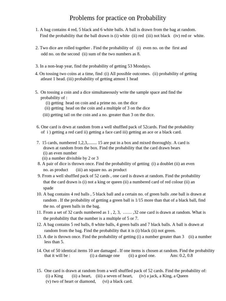 Problems For Practice On Probability | PDF | Probability | Probability And Statistics