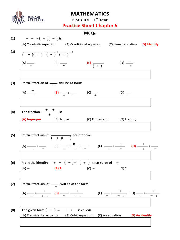 Math Practice Sheet P-1-Ch.5 | PDF | Equations | Mathematical Concepts